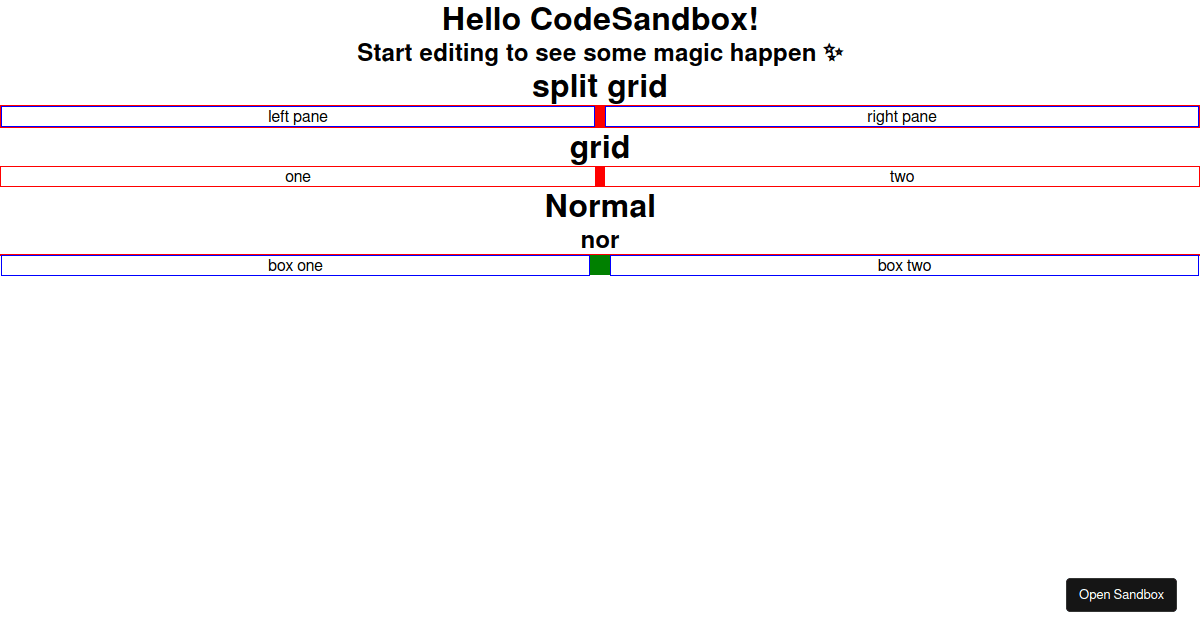 React Splitters - Codesandbox