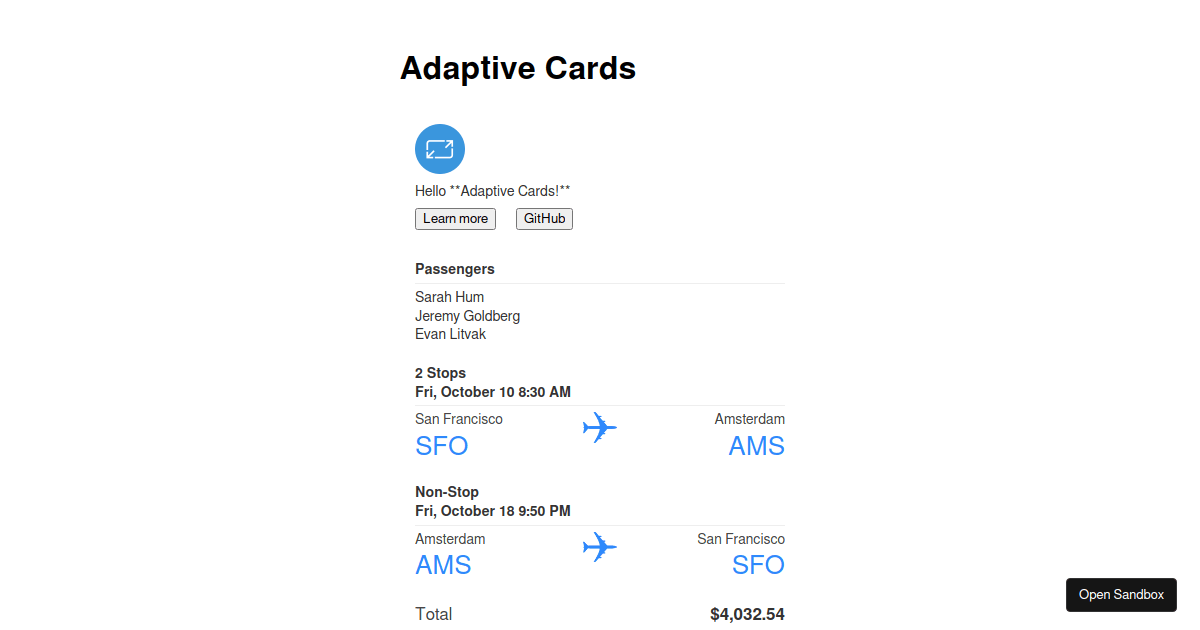 adaptivecards - Codesandbox