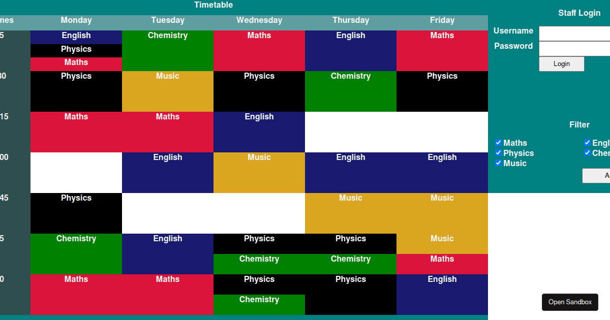 timetable - Codesandbox