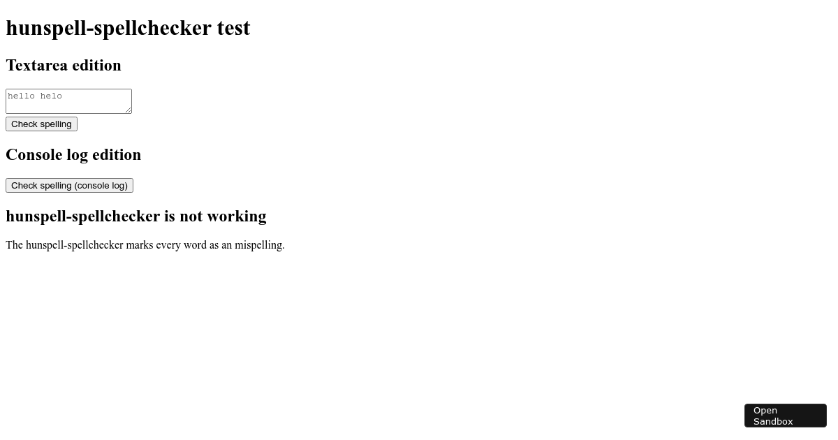 Hunspell-react-spellchecker - Codesandbox