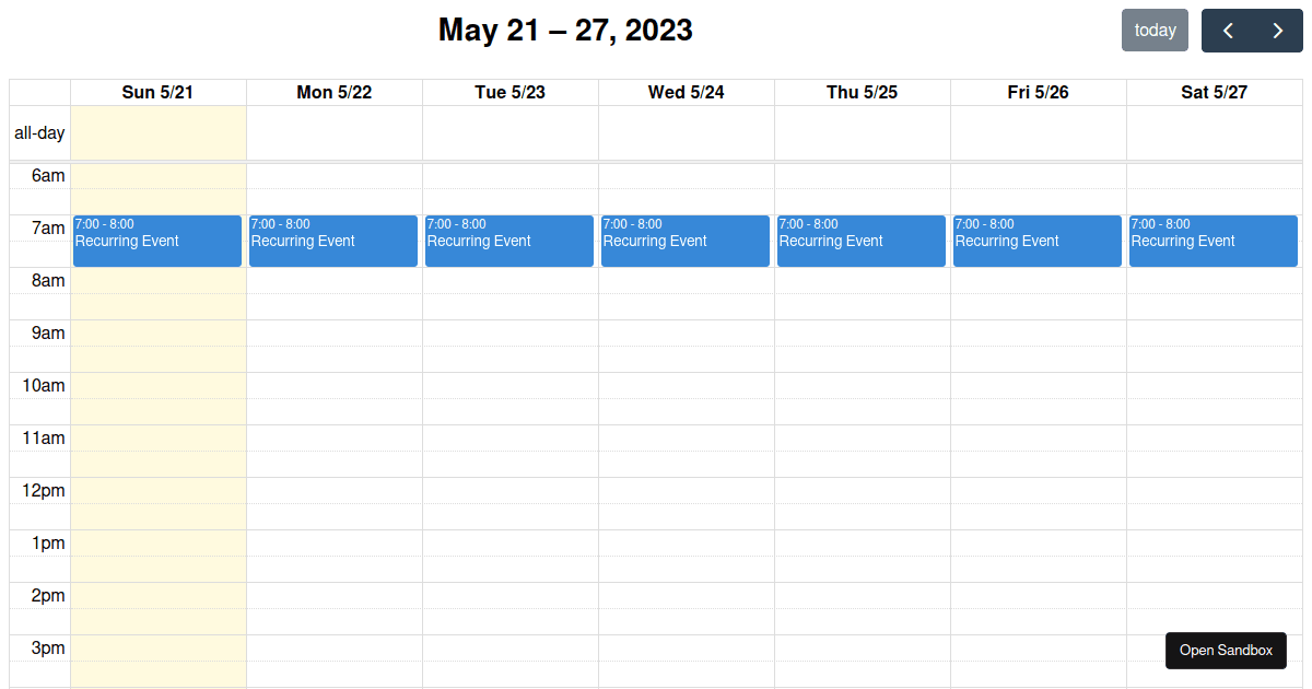 FullCalendar, Z char issue (forked) - Codesandbox