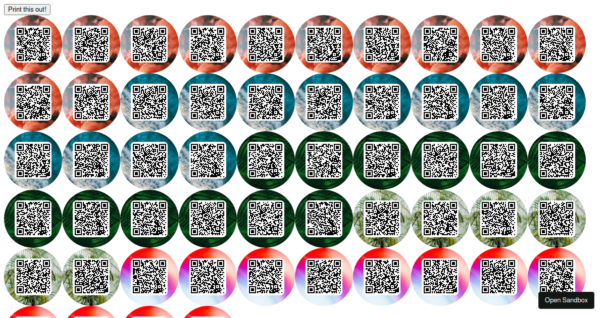 qr sticker round - Codesandbox