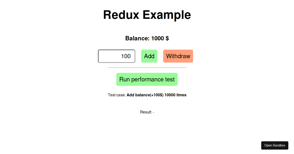Redux Balance example - Codesandbox