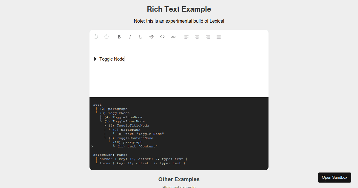 Lexical ToggleNode - Codesandbox