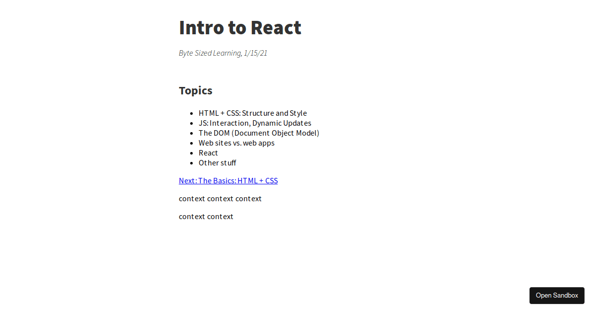 BSL: Intro to React - Codesandbox