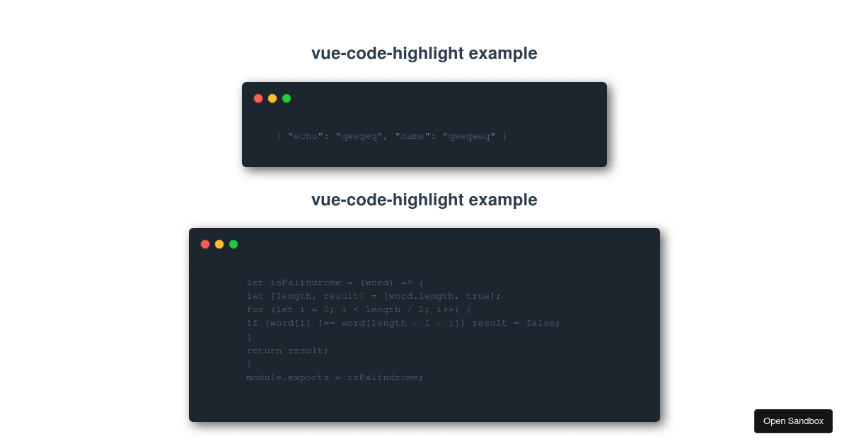 Vue Code Highlight Example Forked Codesandbox