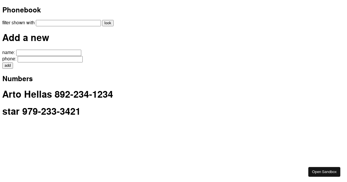 Phonebook react - Codesandbox
