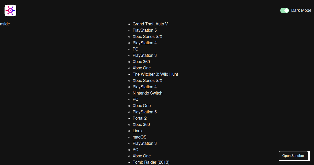 gamehub - Codesandbox