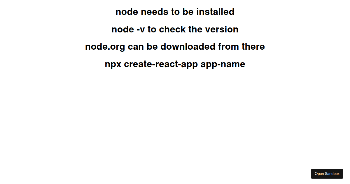 steps on making a react app from scratch - Codesandbox