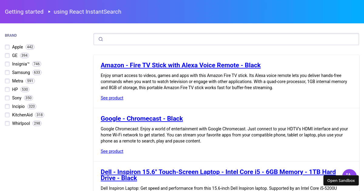example-react-instantsearch-getting-started - Codesandbox