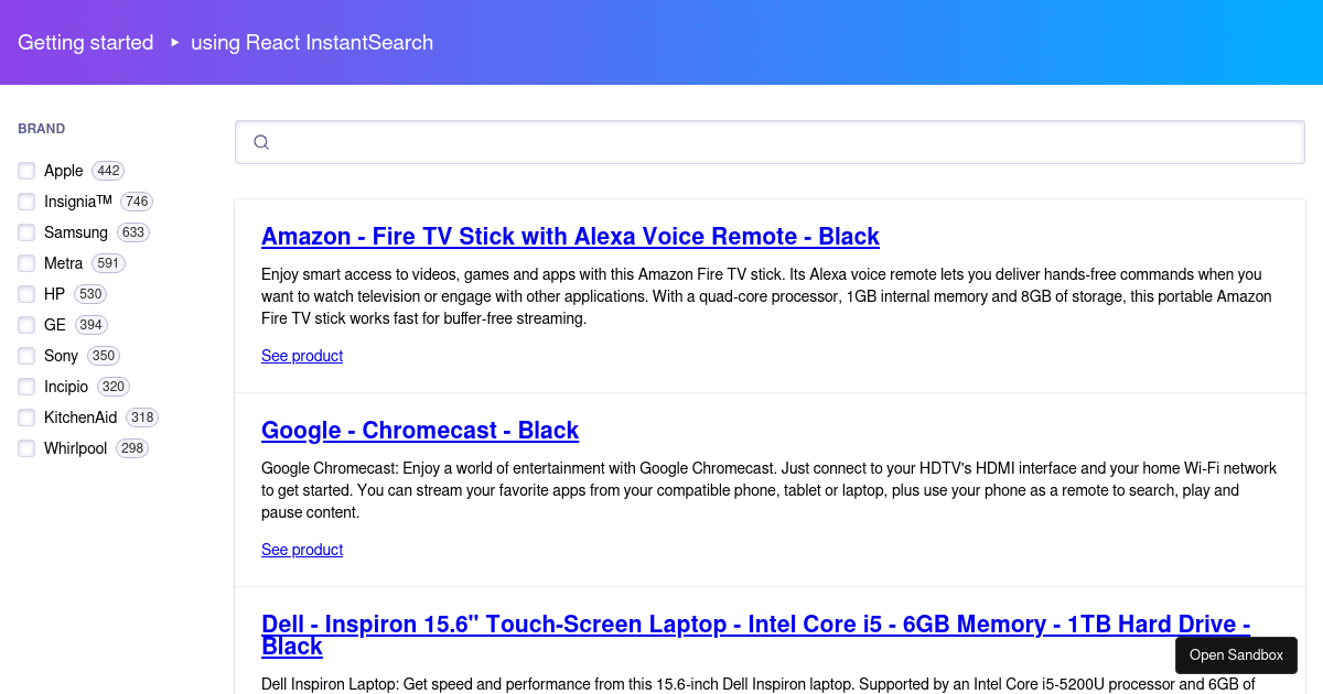example-react-instantsearch-getting-started - Codesandbox