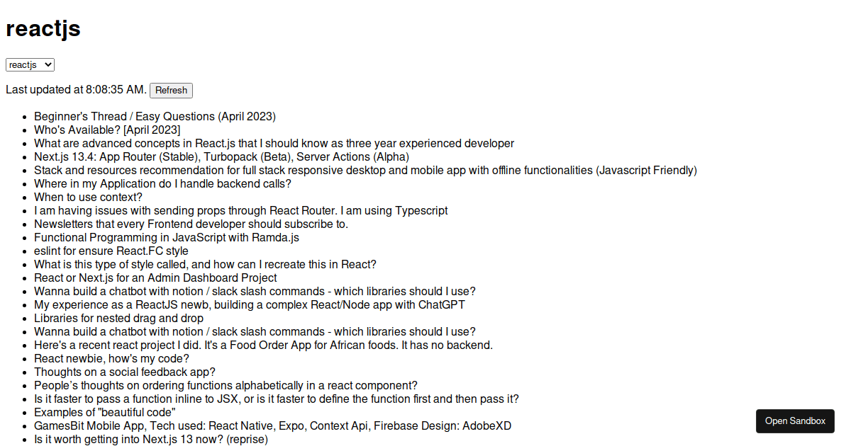 Reddit API - Codesandbox