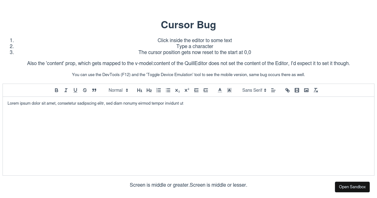 vue quill cursor bug (forked) - Codesandbox