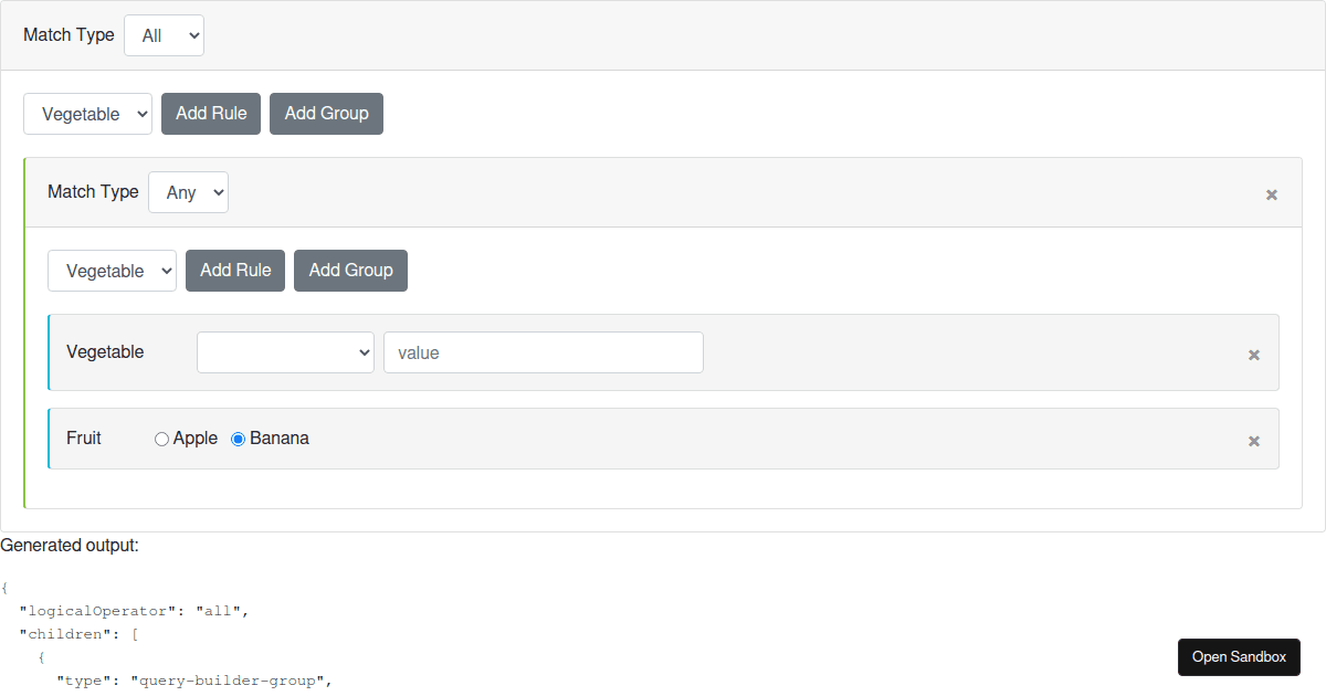 Vue Query Builder Demo - Codesandbox