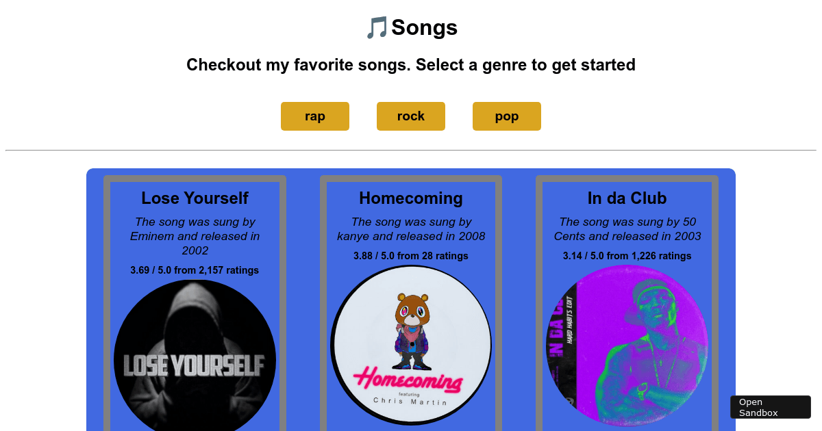 Music Recommendation App Codesandbox