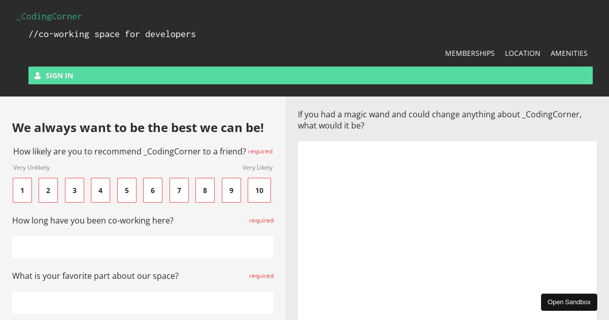 Coding Corner Feedback Form Codesandbox