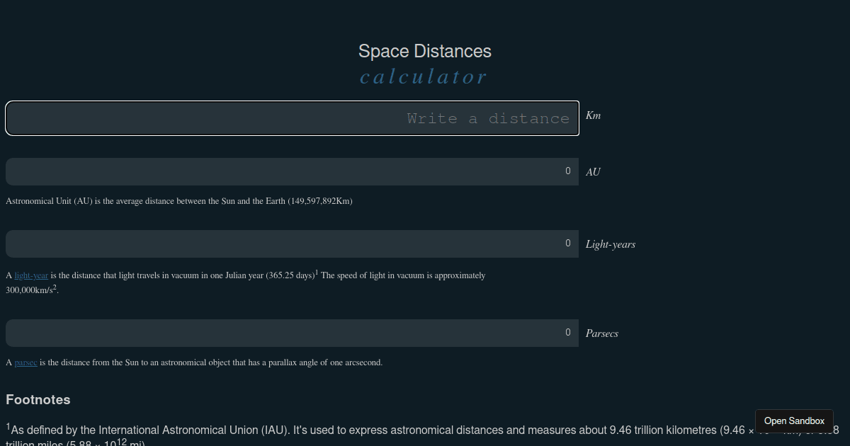 Cosmic Distances - Codesandbox