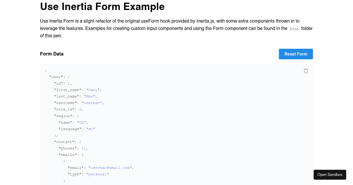 useInertiaForm Examples - Codesandbox