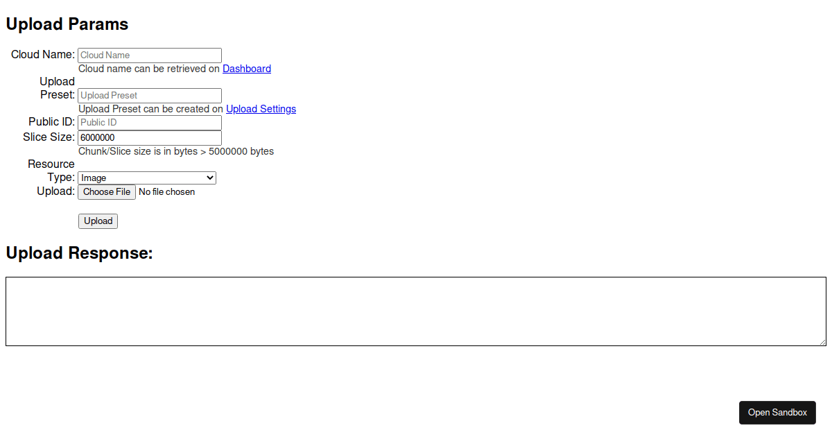 Vanila JS Chunk Upload to Cloudinary - Codesandbox Vanila JS Chunk Upload to Cloudinary - Codesandbox