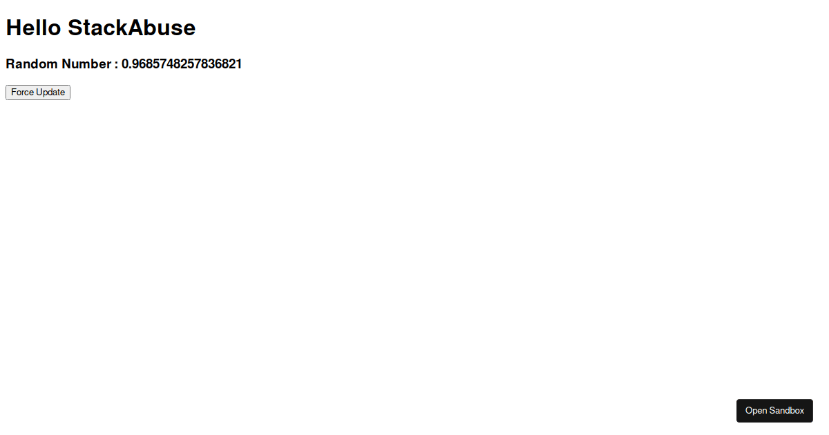 Forcing update on a React class component - Codesandbox