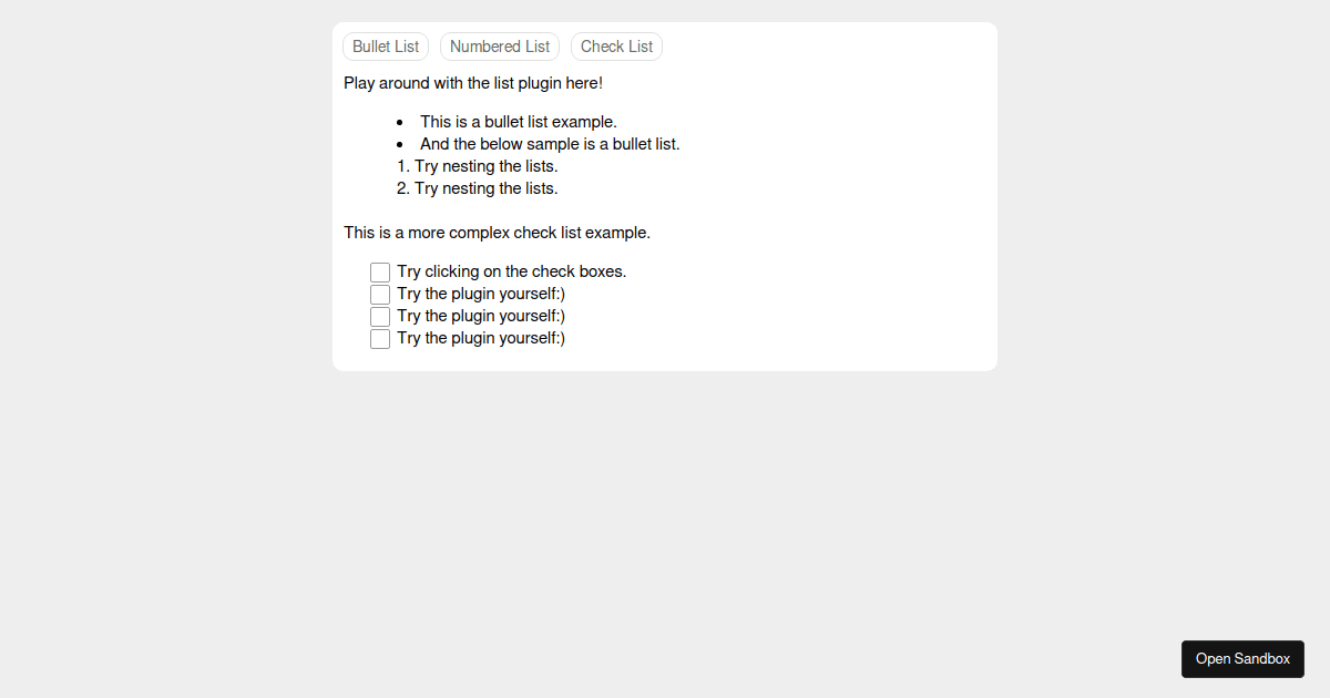 Lexical List Plugin Example Error Forked Codesandbox
