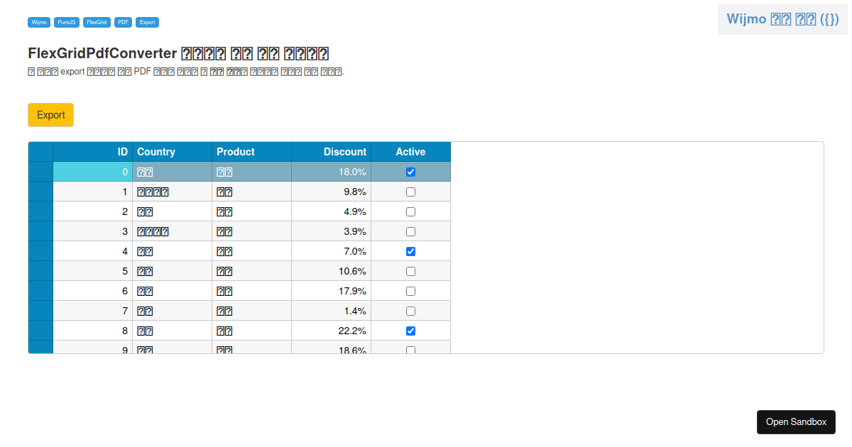 Wijmo PDF 한글 폰트 적용 - Codesandbox