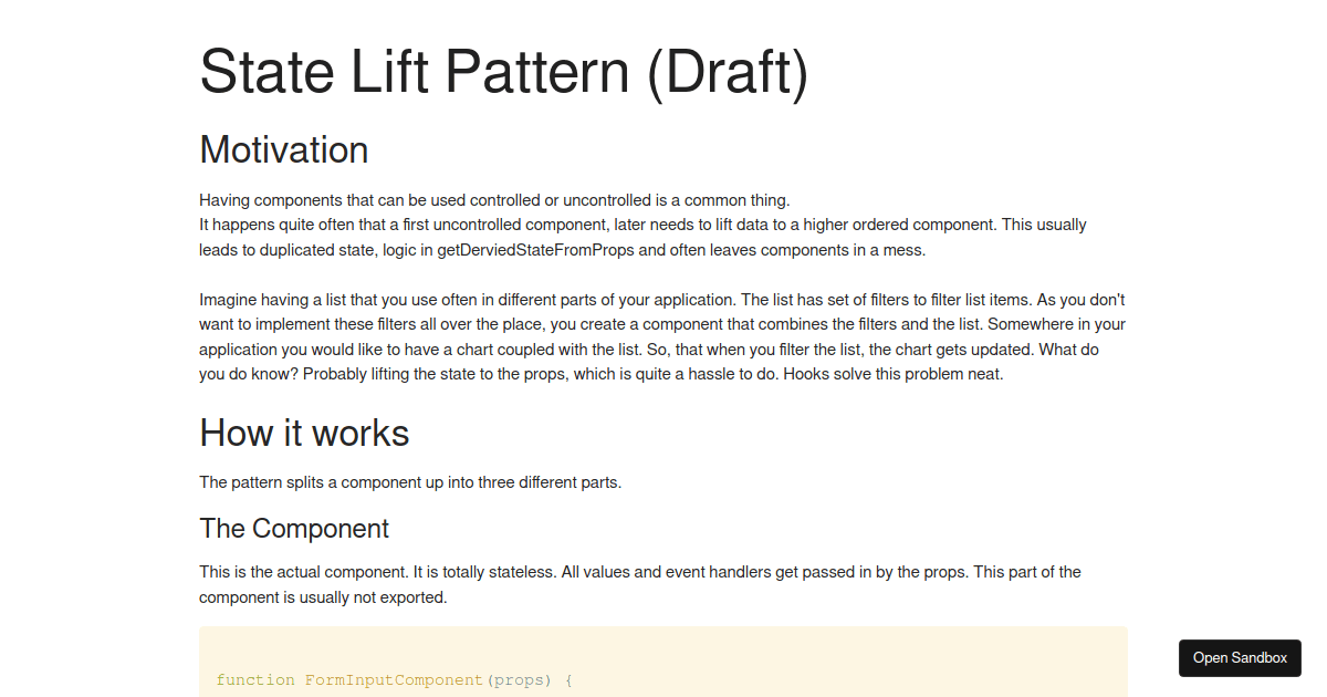 React State Lift Pattern - Codesandbox