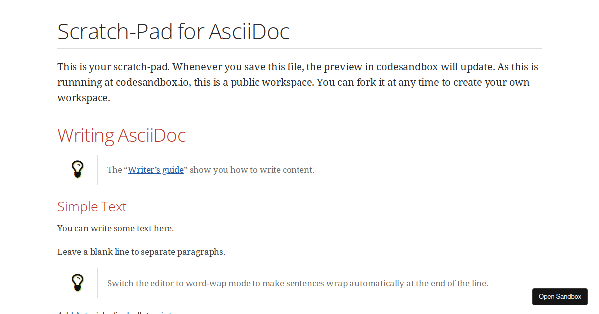 AsciiDoc Scratch-Pad - Codesandbox