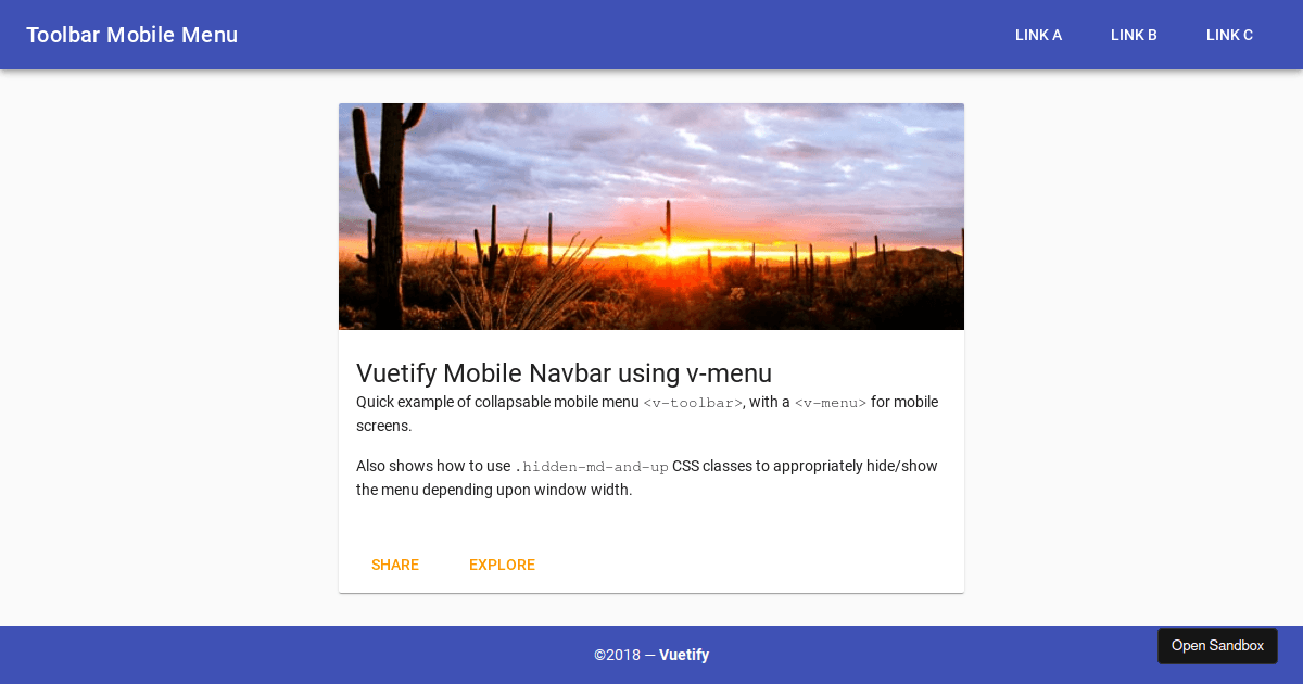 Vuetify responsive header(toolbar) - Codesandbox