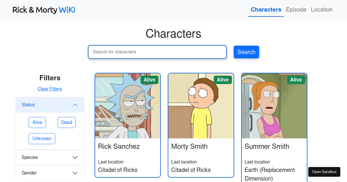 rick-and-morty-wiki - Codesandbox