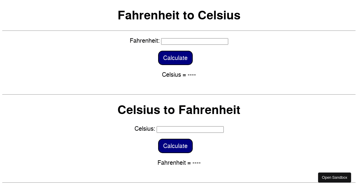 Temp Conversions Formula Functions Assignment - Codesandbox