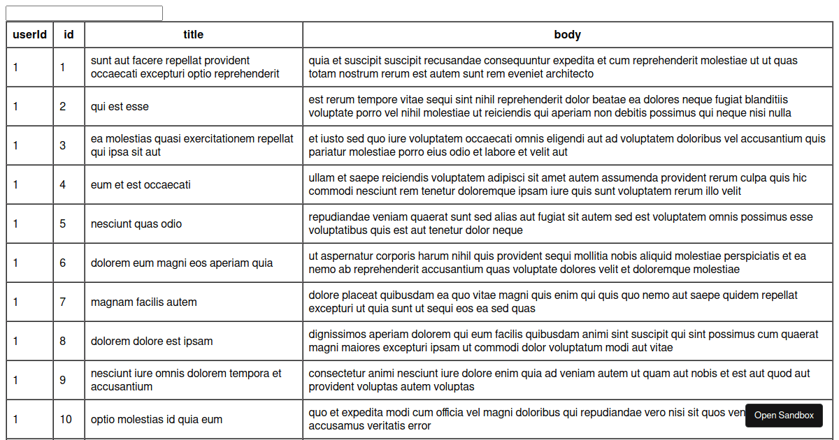 API Requests and Search Filter using React (forked) - Codesandbox