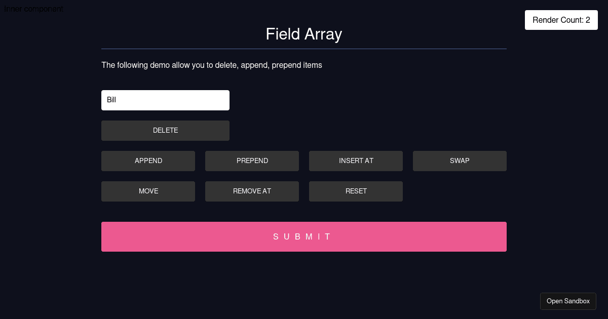 React Hook Form - useFieldArray (forked) - Codesandbox