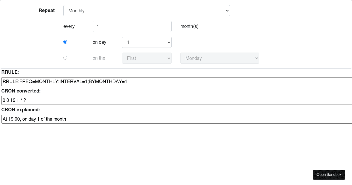 rrule to cron (forked) - Codesandbox