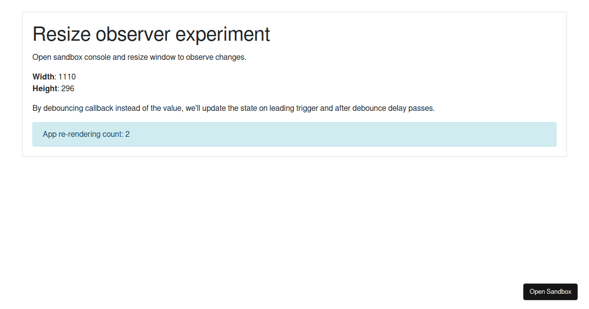 Resize observer (debounced callback) - Codesandbox