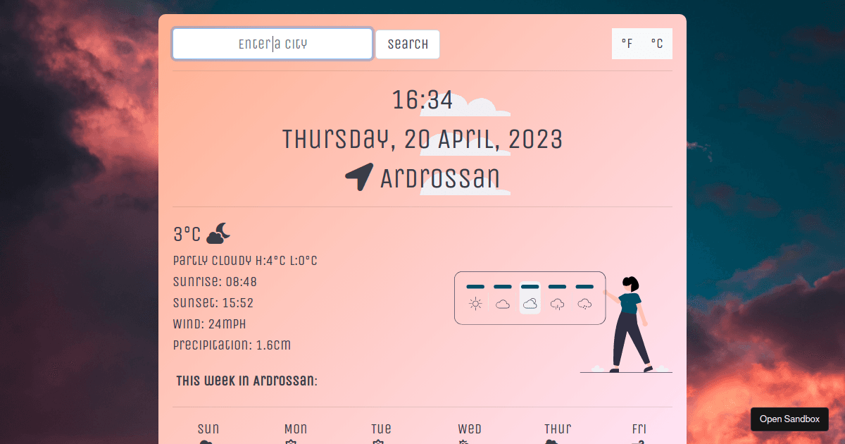 Saras Weather App Htmlcss To Js Codesandbox 8242