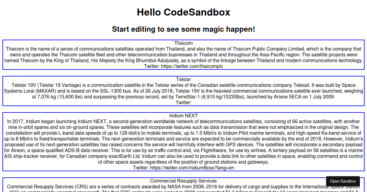 SpaceX API - Codesandbox