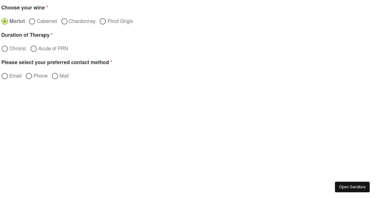 React Radio Buttons Forked Codesandbox