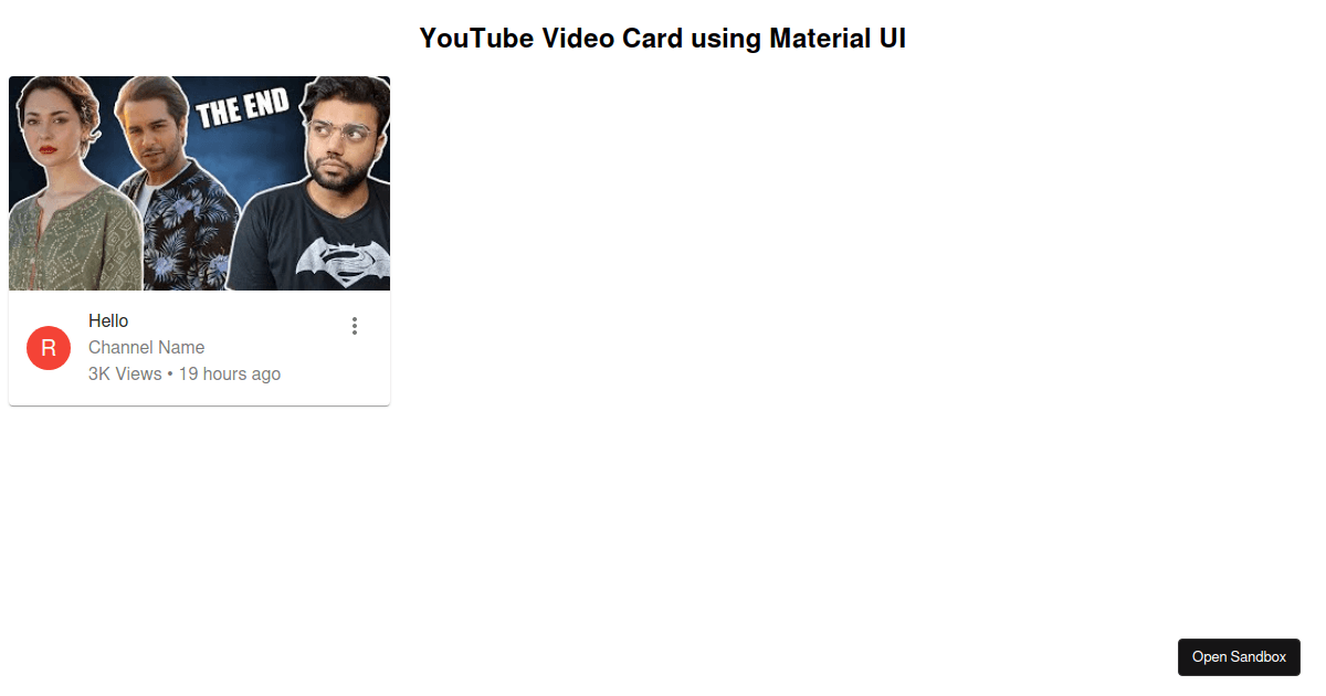 YouTube Video Card - Codesandbox