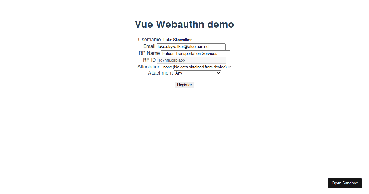 WebAuthn (Vue Demo) - Codesandbox