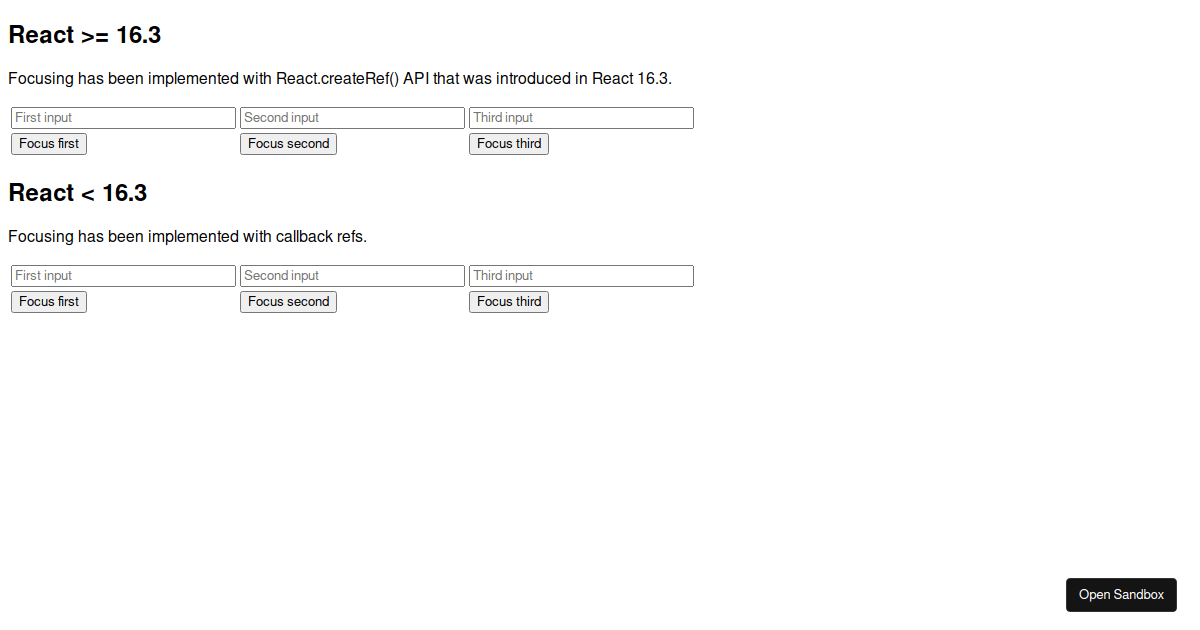 React Text Input Focus Codesandbox