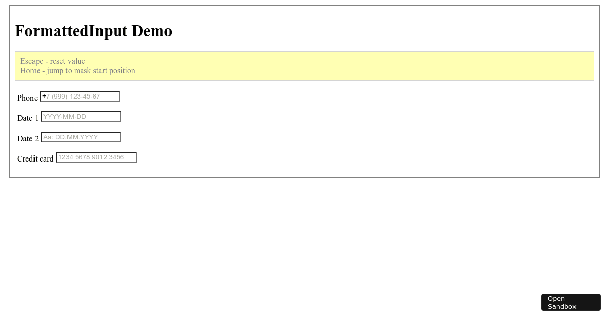 Formatted Input Demo Codesandbox