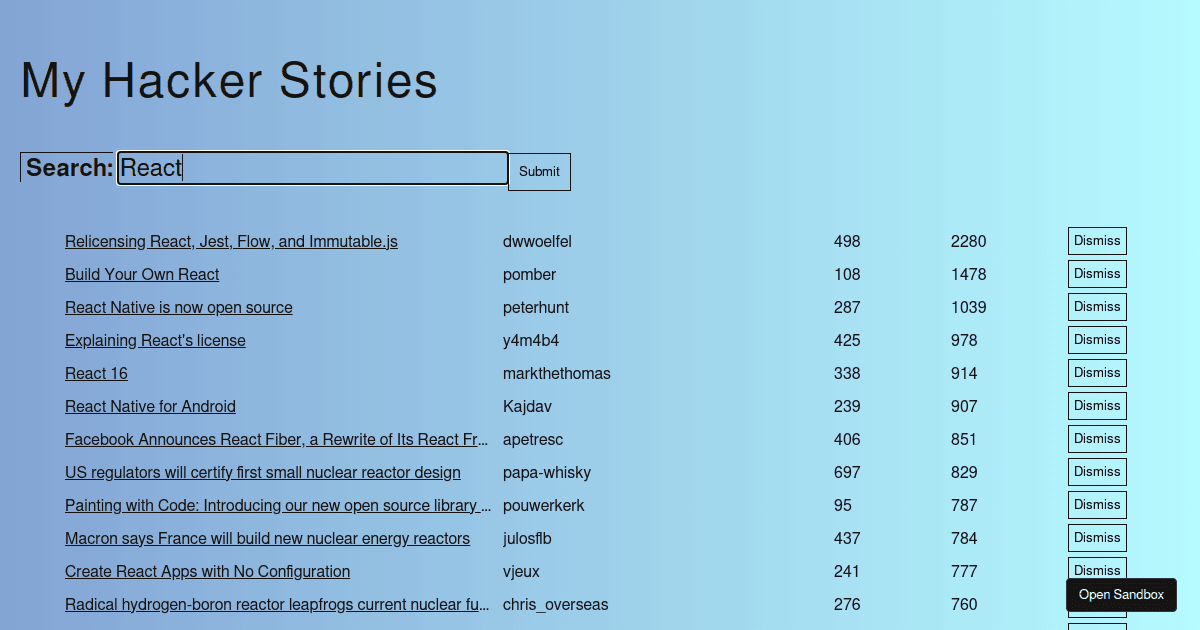hacker-stories - Codesandbox