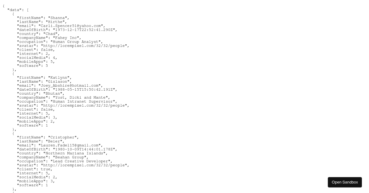 Faker Json Generator Codesandbox