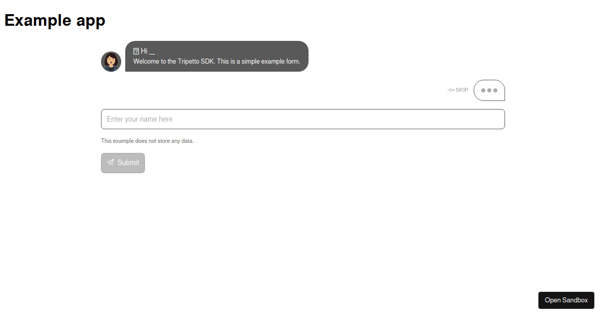 Tripetto SDK / Runner / Chat / React / Collecting response data - Codesandbox