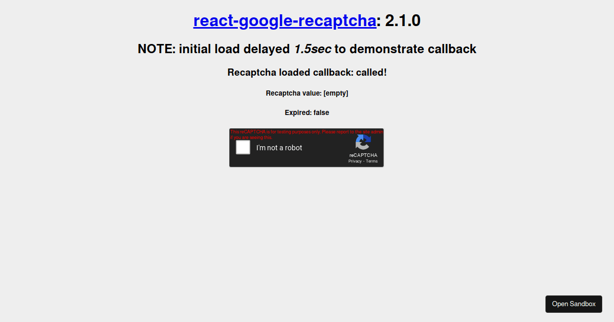 react-google-recaptcha 2.1.0 example - Codesandbox