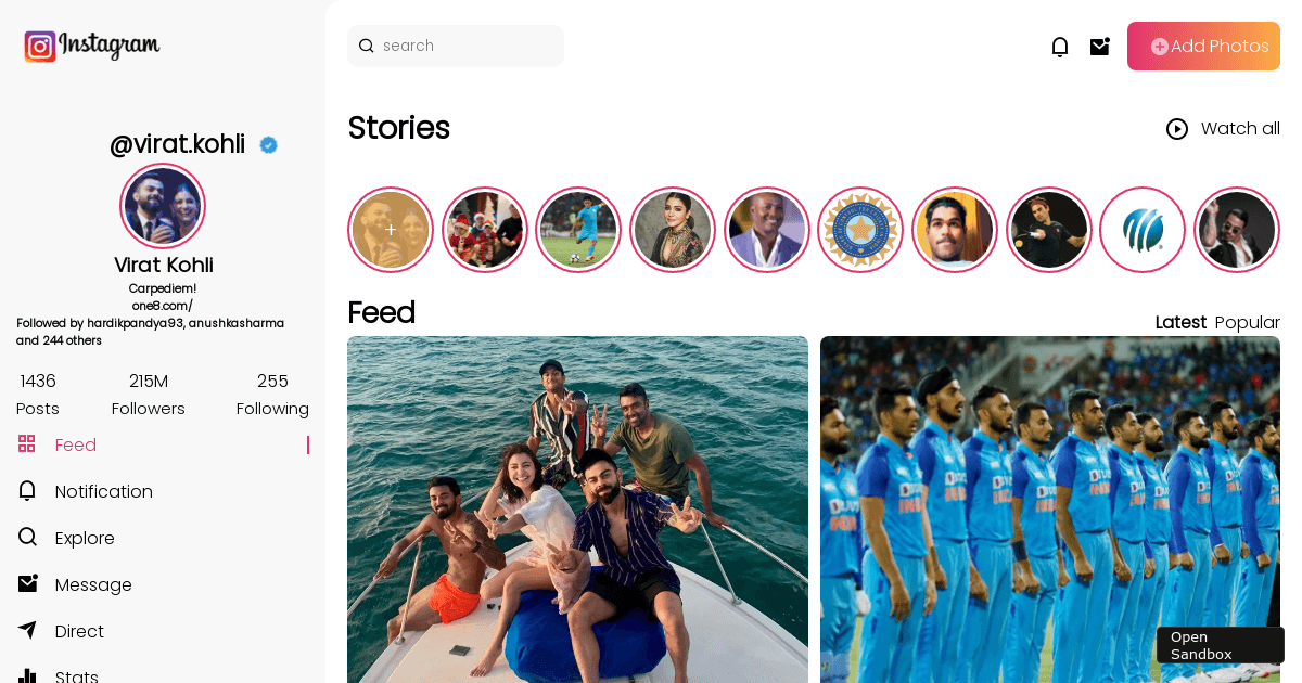 instagram clone - Codesandbox