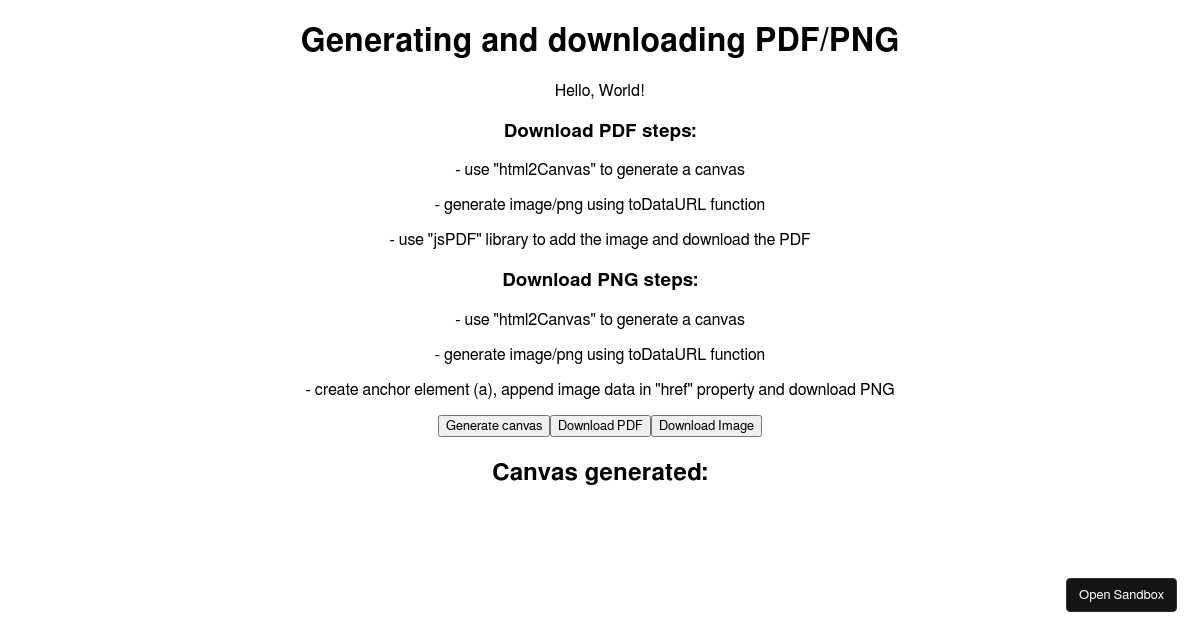 Generate and download PDF/PNG - Codesandbox