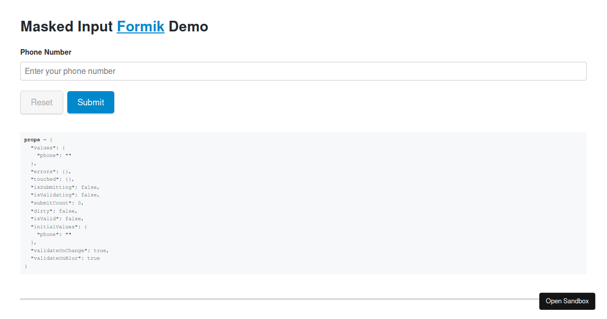 Formik Masked Input Example Codesandbox