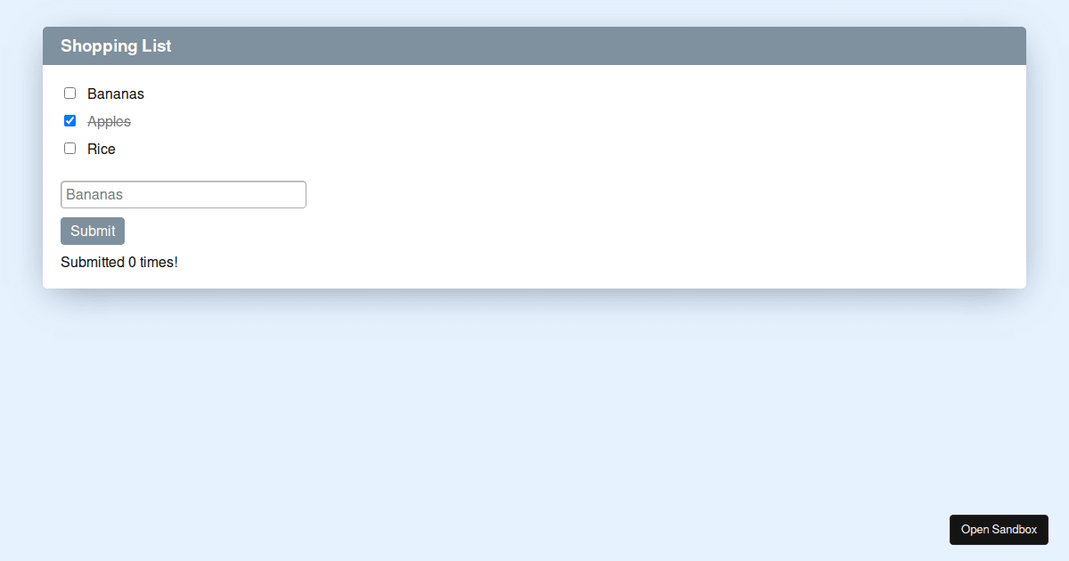 React Shopping List - Codesandbox